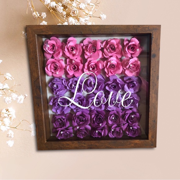 Art | Beautiful Led Lite Handcrafted Paper Roses In Shadow Box | Poshmark